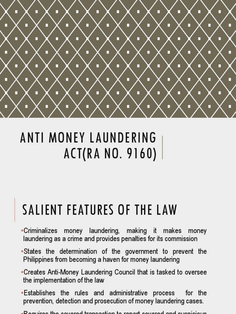 Anti Money Laundering ACT (RA NO. 9160) | PDF | Money Laundering ...
