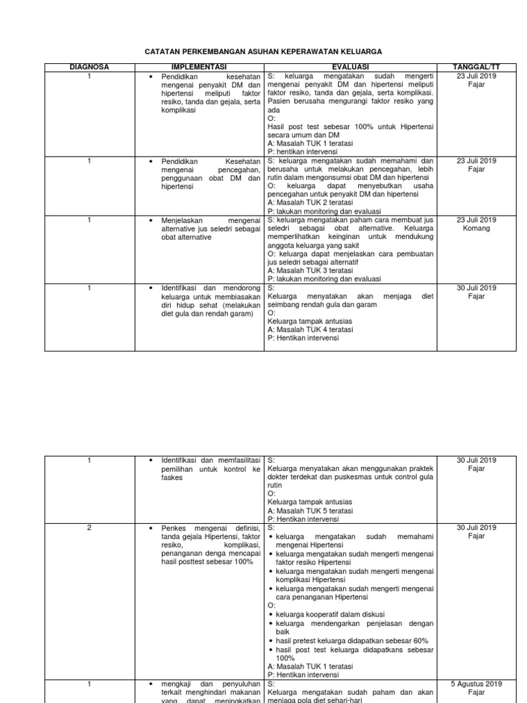 Catatan Perkembangan Asuhan Keperawatan Keluarga (CPPT & Kriteria Kemandirian) | PDF ...