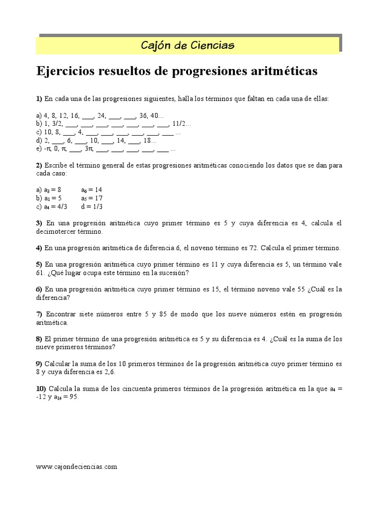 Taller Progresiones Aritmeticas | PDF | Enseñanza de matemática | Ajedrez