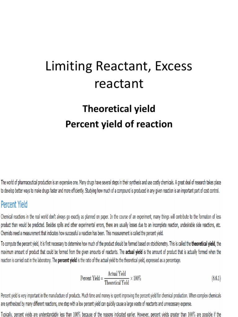 Limiting Reactant, Excess Reactant | PDF