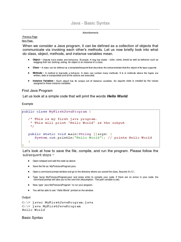 Java Basic Syntax Myfirstjavaprogram Pdf Inheritance Object