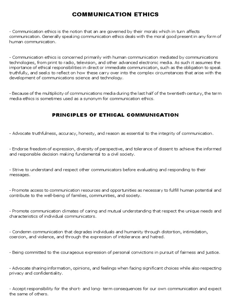 Communication Ethics: Principles of Ethical Communication | PDF ...