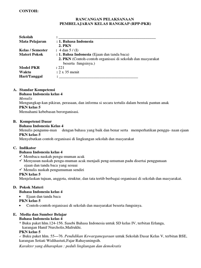 Contoh RPP PKR | PDF