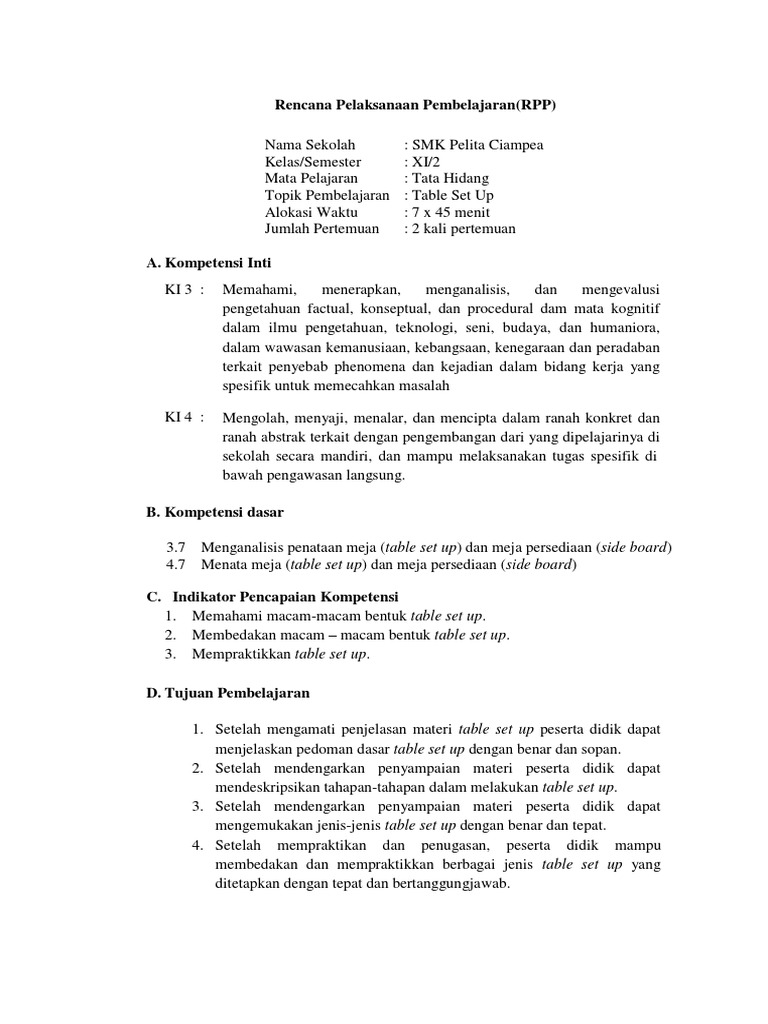 RPP TAble Set Up | PDF