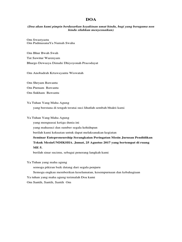 DOA UNTUK SEMINAR | PDF
