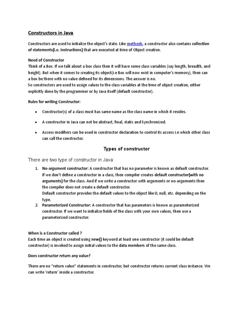 Constructors in Java | PDF | Constructor (Object Oriented Programming ...