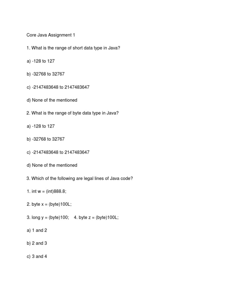Core Java Assignment 1 Pdf Data Type Integer Computer Science