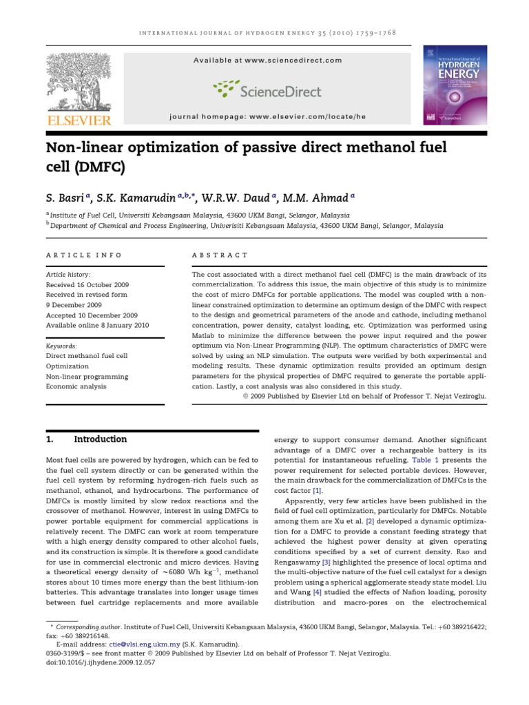Non-Linear Optimization of Passive Direct Methanol Fuel Cell (DMFC) | PDF | Chemistry | Physical ...