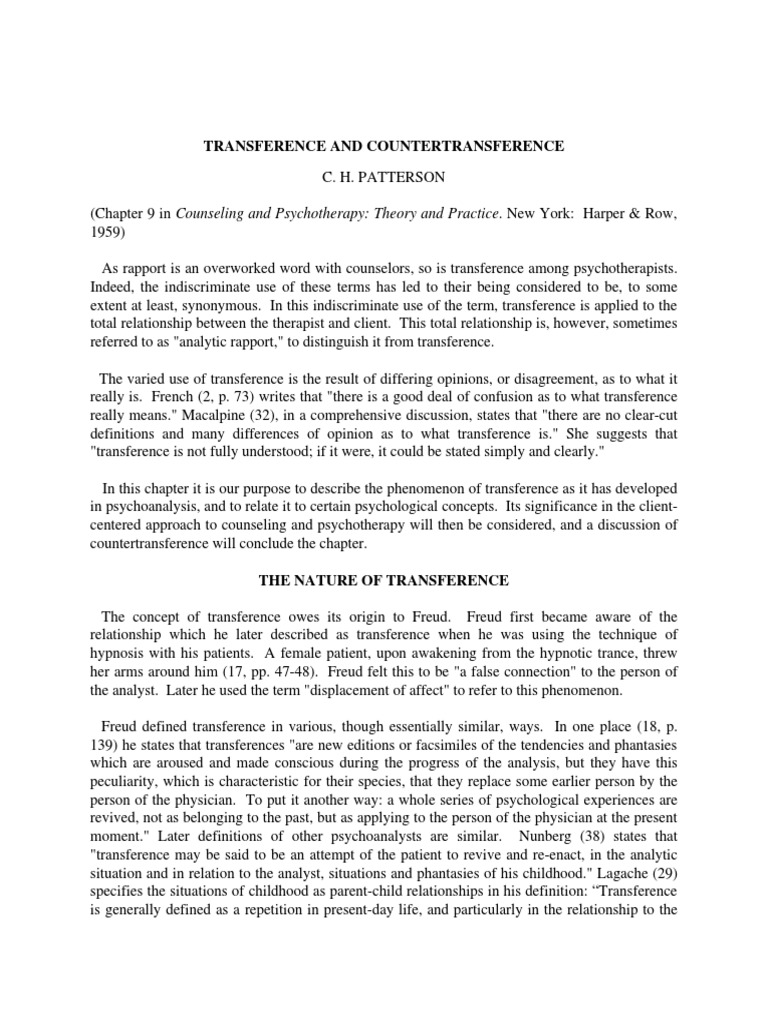 Understanding Transference in Therapy | PDF | Psychotherapy ...