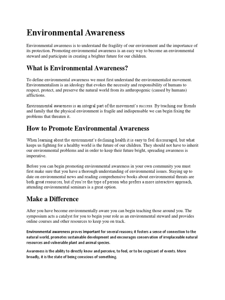 Understanding Environmental Awareness | PDF | Pollution | Environmental ...