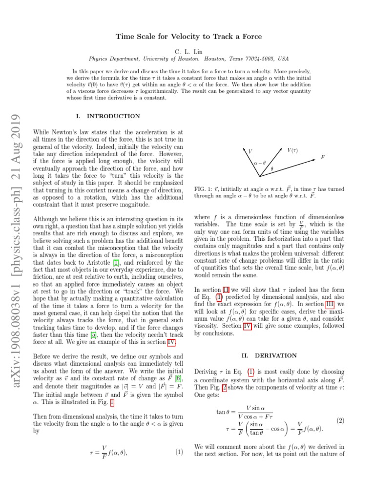 Time Scale For Velocity To Track A Force | PDF | Velocity | Force