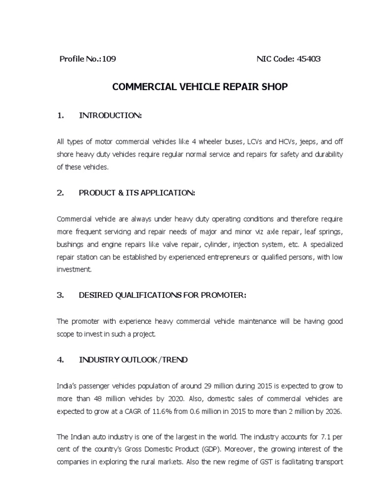 Commercial Vehicle RepairShop Project Report | PDF | Vehicles | Working ...
