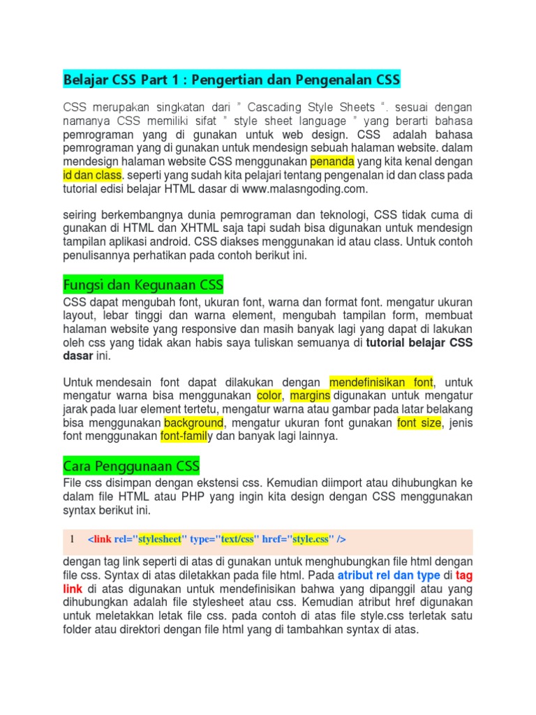 Pengenalan dan Kegunaan CSS | PDF