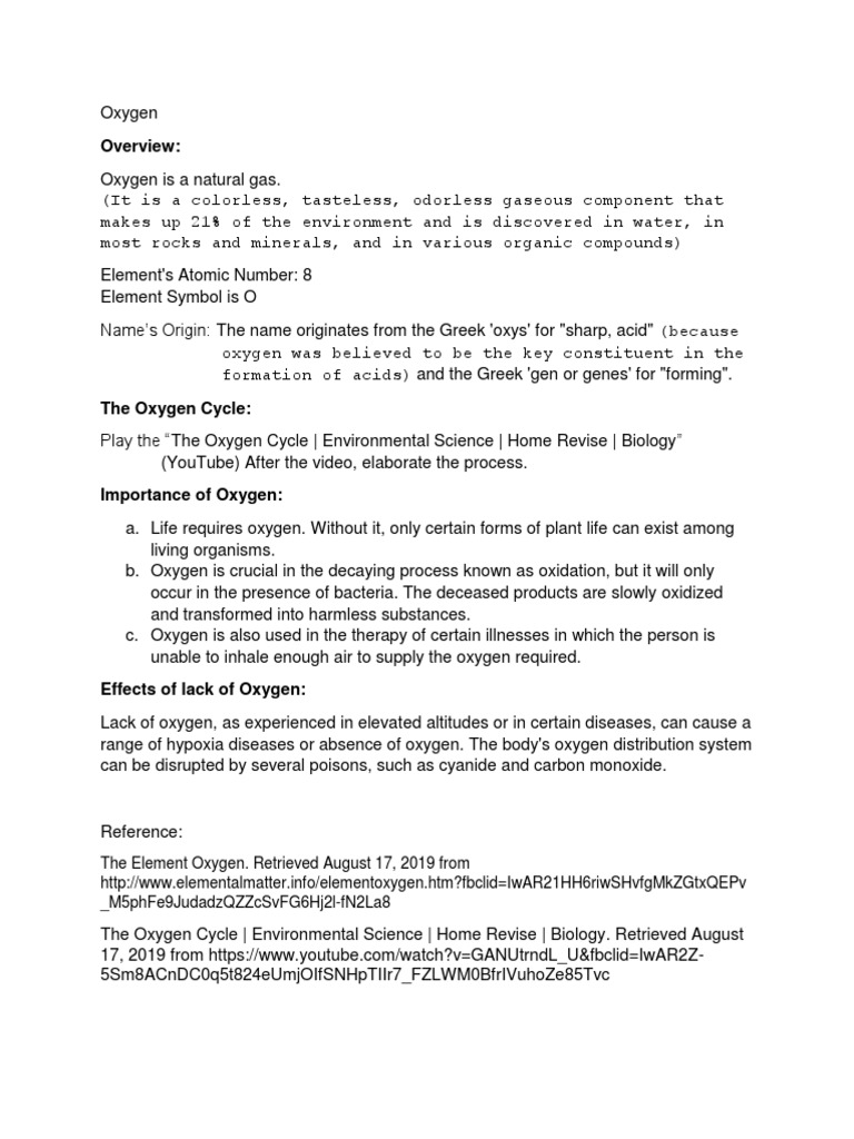 Oxygen: Essential Gas and Its Cycle | PDF | Social Science | Wellness