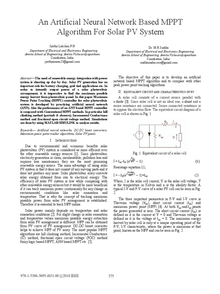 An Artificial Neural Network Based MPPT | PDF | Photovoltaic System ...