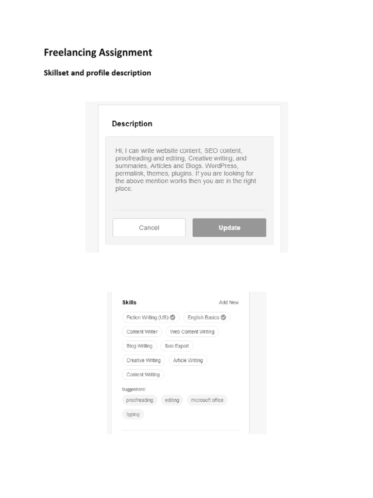 Freelancing Assignment: Skillset and Profile Description | PDF