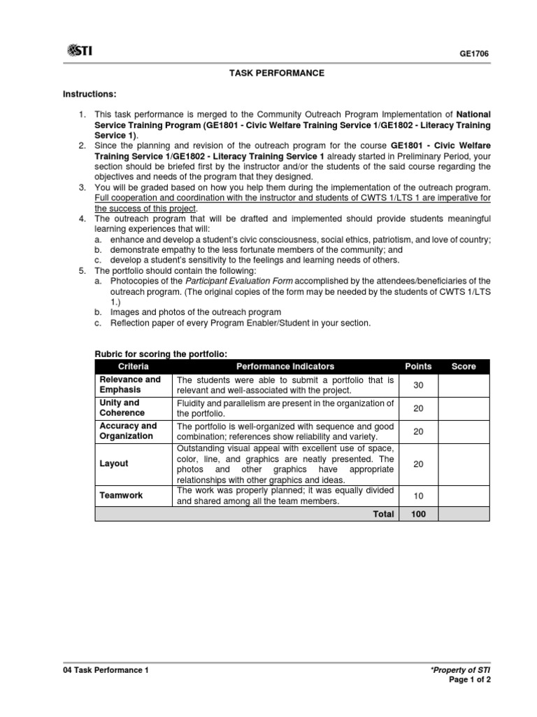 04 Task Performance 1 | PDF | Rubric (Academic) | Cognition