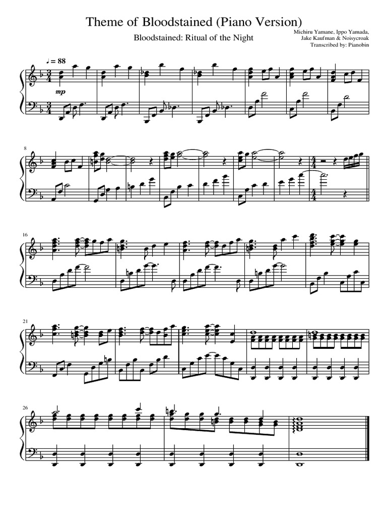 Theme of Bloodstained (Piano Version) PB | PDF | Leisure | Sports