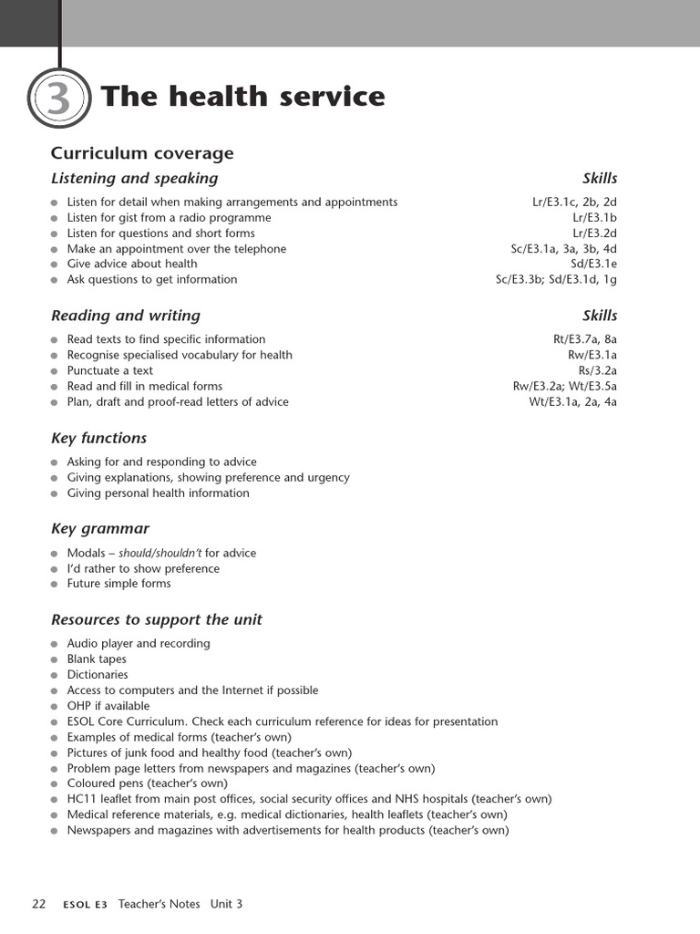 ESOL Teacher Notes - Entry 3, Unit 3 | PDF | Question | English As A ...