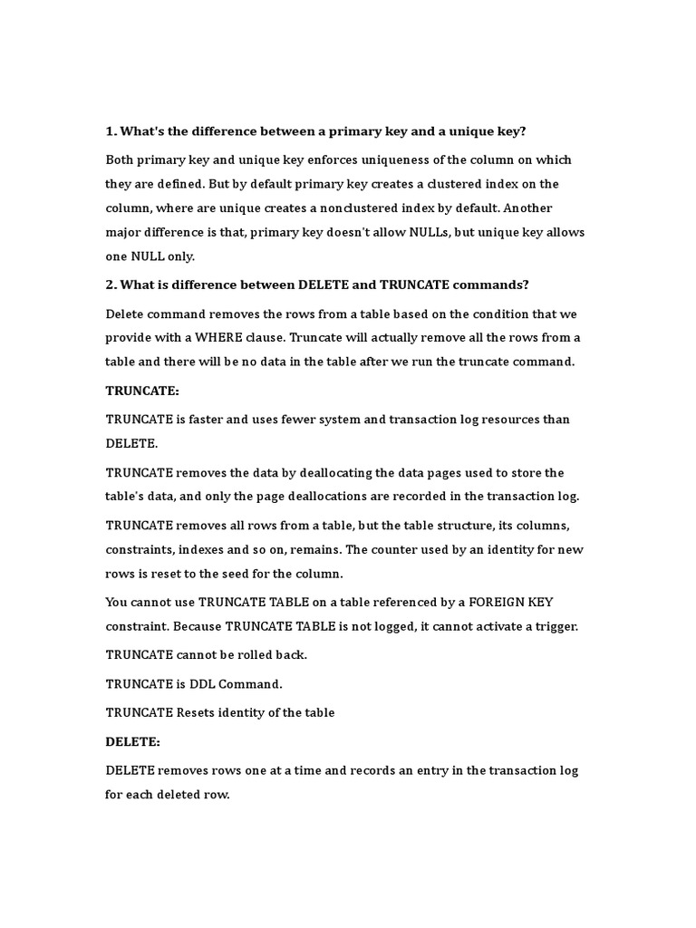 Sql Interview Questions Pdf Relational Database Database Index