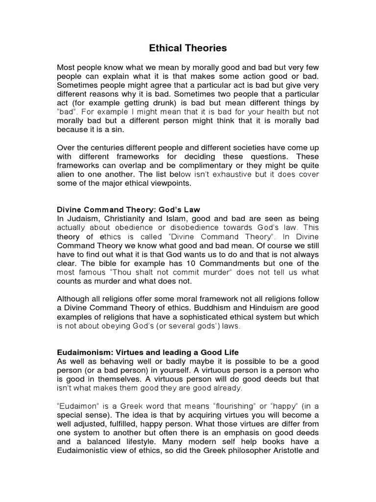 Ethical Theories: Divine Command Theory: God's Law | PDF | Morality | Divine Command Theory