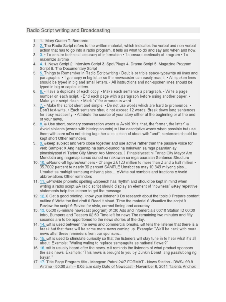 Radio Script Writing and Broadcasting | PDF | News Broadcasting ...