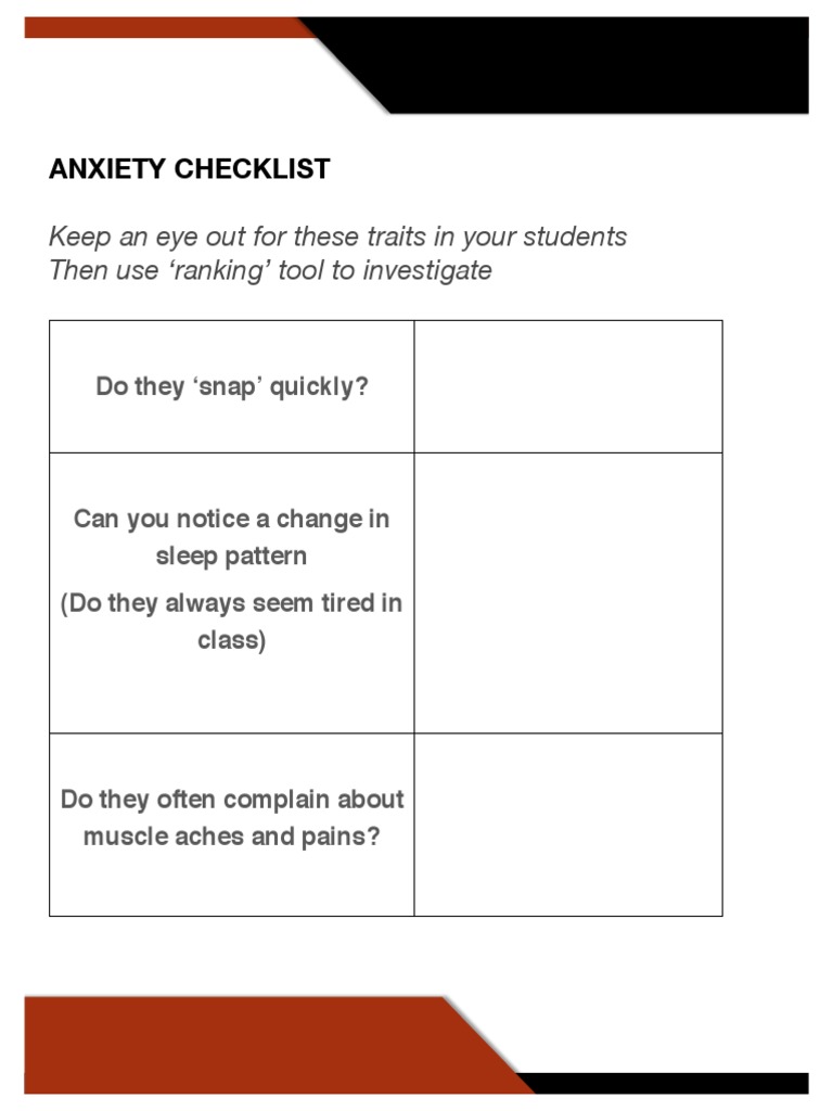 Anxiety Checklist | PDF