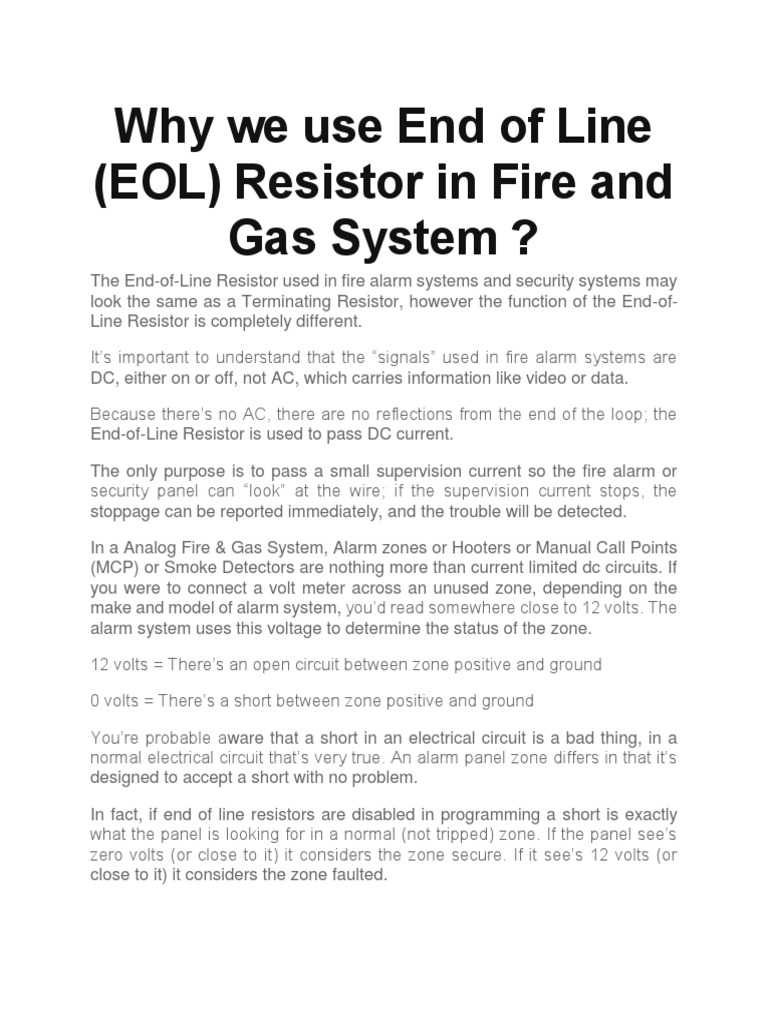 Why We Use End of Line (EOL) Resistor in Fire and Gas System | PDF ...