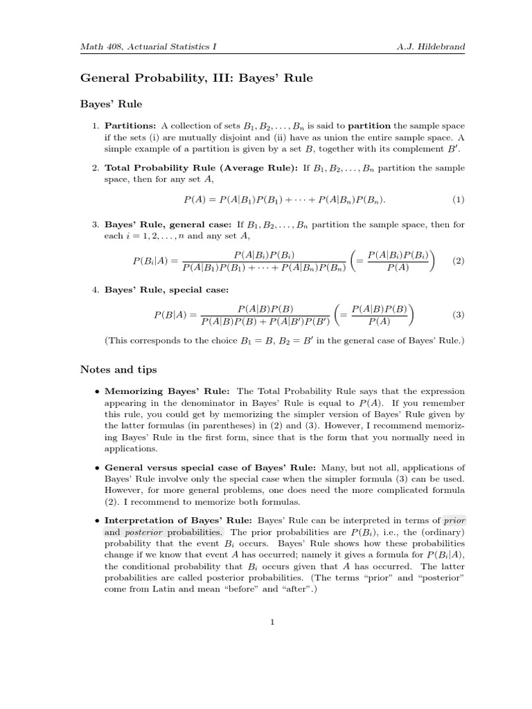 Bayes Rule Partition | PDF | Formula | Probability