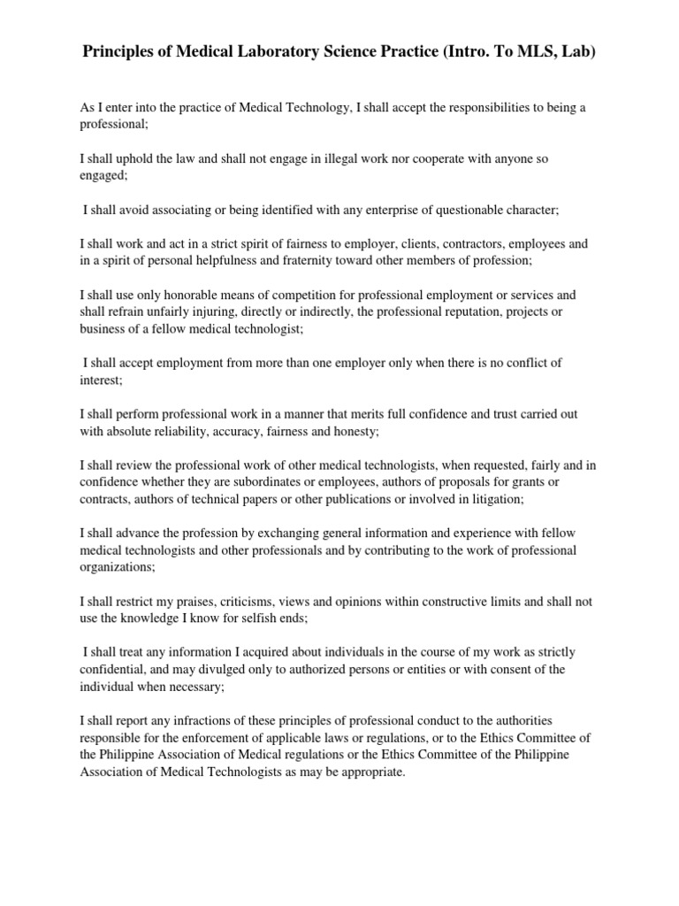 Principles of Medical Laboratory Science Practice (Intro. To MLS, Lab ...
