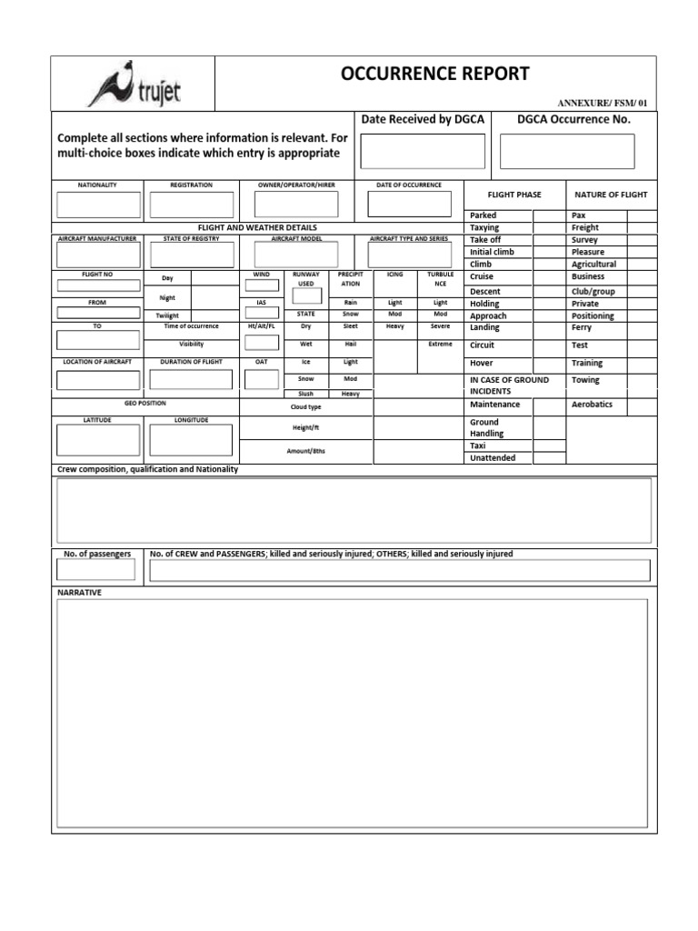 Mandatory Occurrence Report Form | PDF | Aviation Accidents And ...