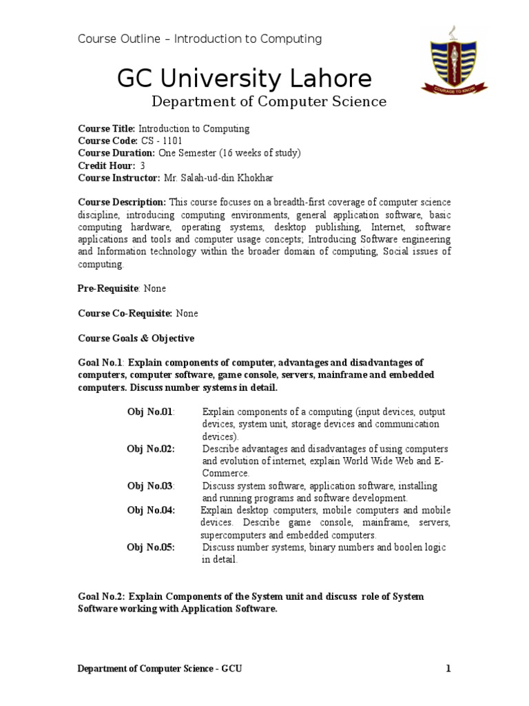 Course-Outline - Introduction To Computing | PDF | Operating System ...