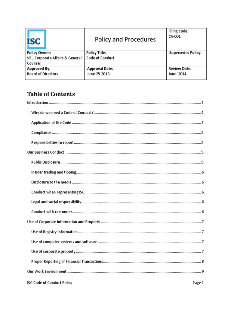 Code of Conduct Policy | PDF | Conflict Of Interest | Whistleblower
