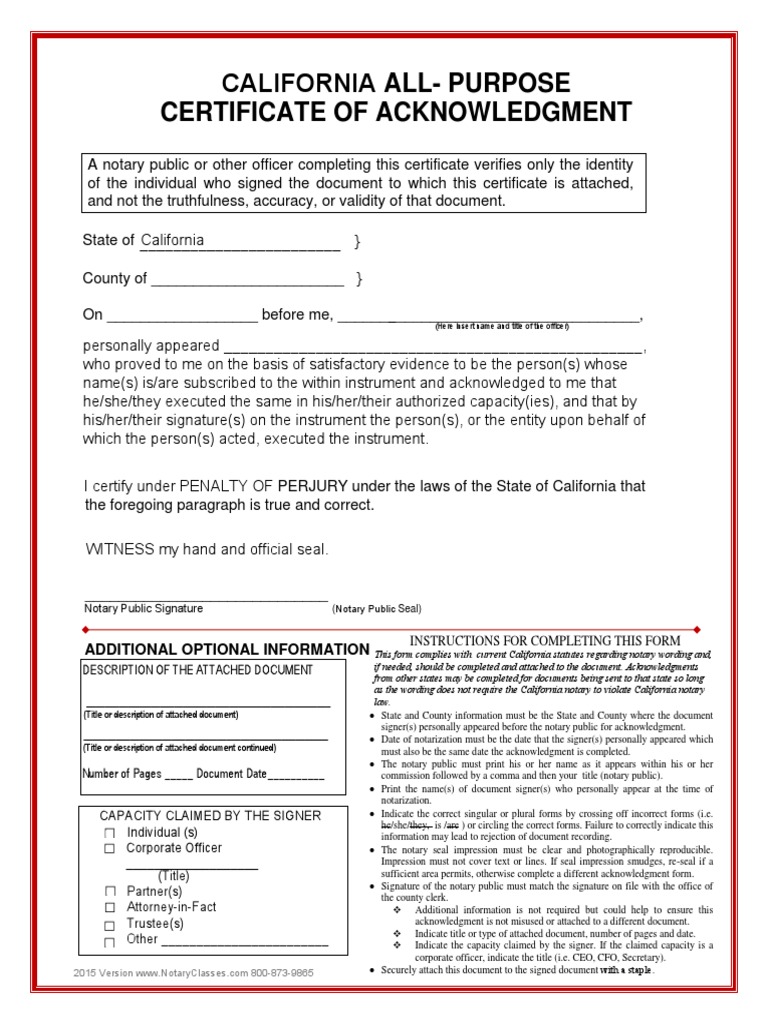 All-Purpose Notary Acknowledgment Form | Download Free PDF | Notary ...