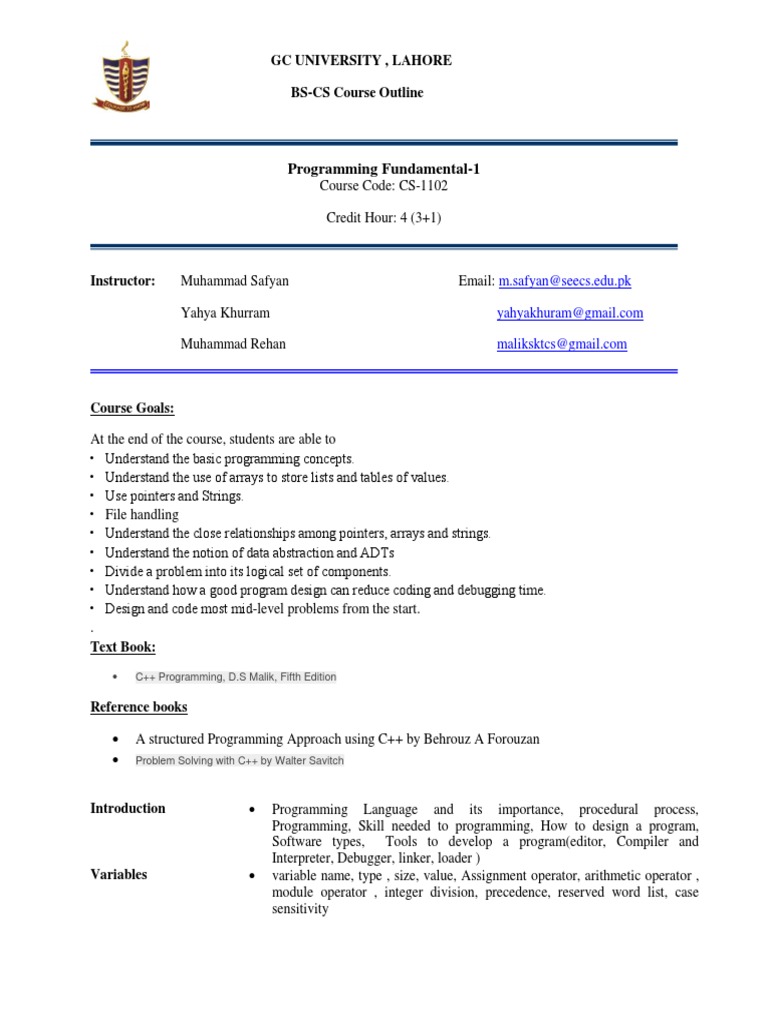 Course Outline Prog Fundamental Session2014 Pdf Pointer Computer Programming Subroutine 0653