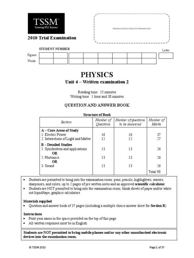 (Physics) 2010 TSSM Unit 4 Exam | PDF | Transformer | Electron