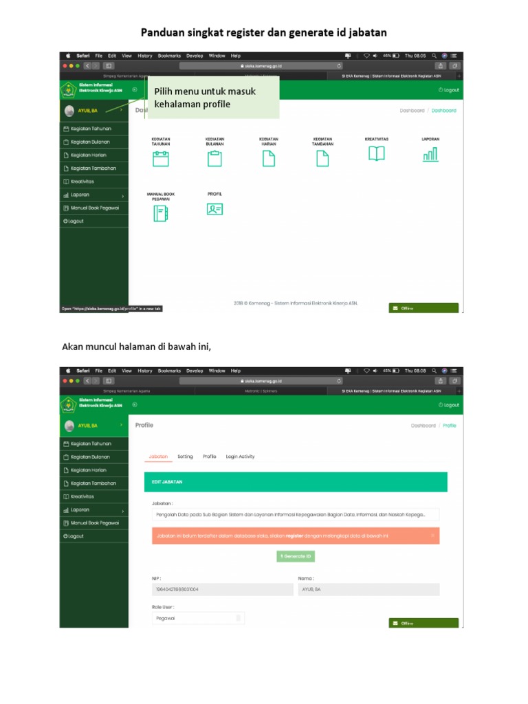 Panduan Register dan Generate ID Jabatan | PDF | Karier & Perkembangan ...