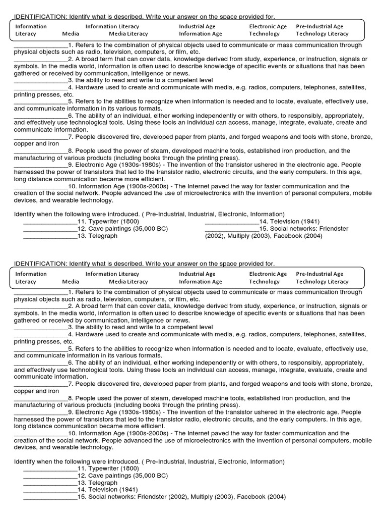 Media and Information Literacy Quiz 1 | PDF | Mass Media | Information Age