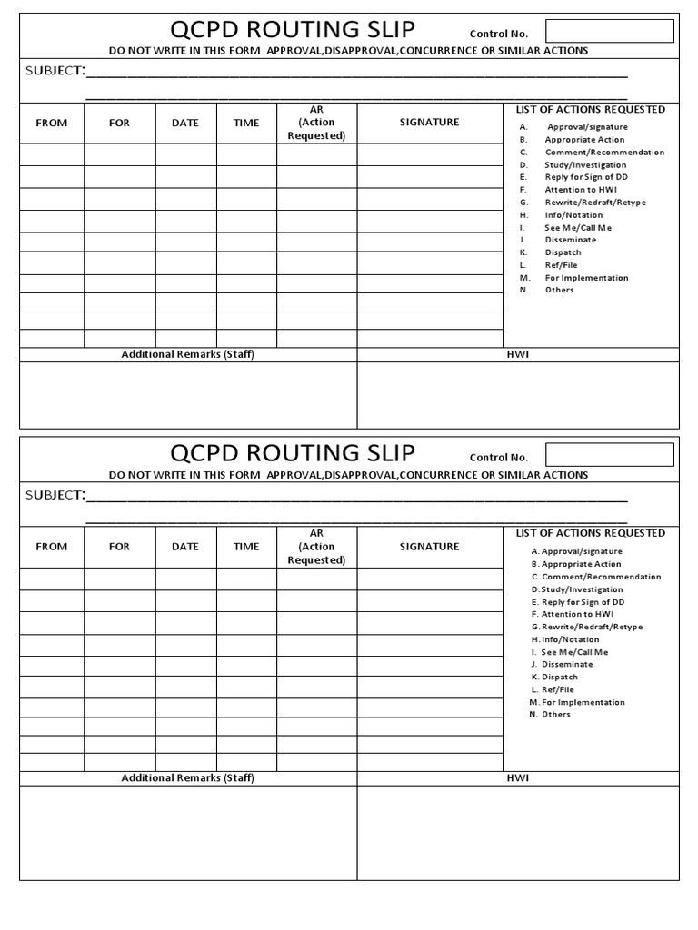 QCPD Routing Slip: Subject | PDF