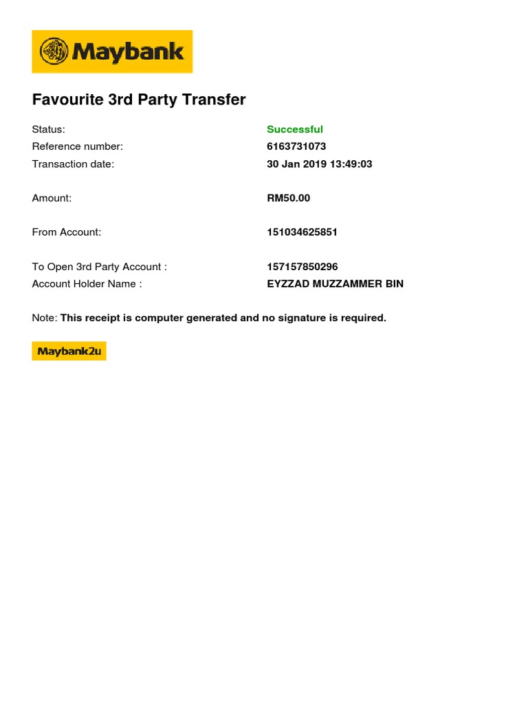 3rd Party Transfer Receipt 6163731073 | PDF