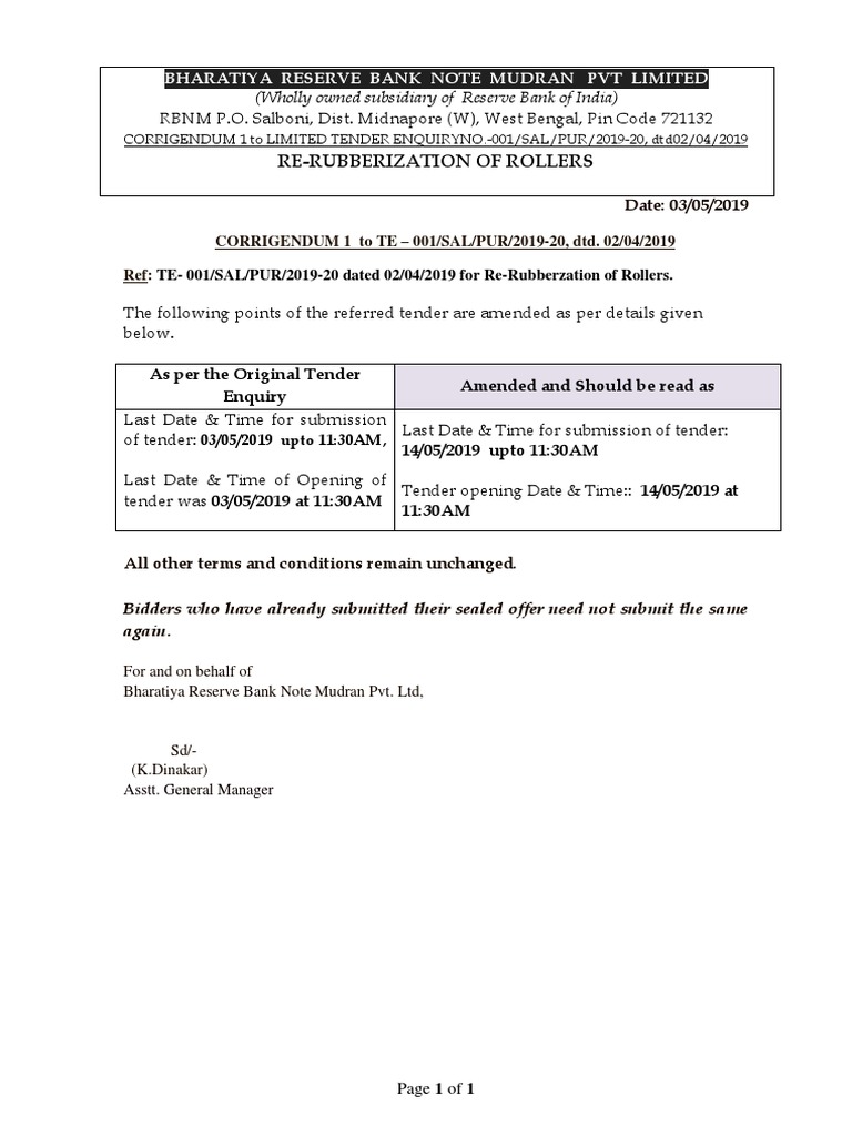 Re-Rubberization of Rollers: Bharatiya Reserve Bank Note Mudran PVT ...