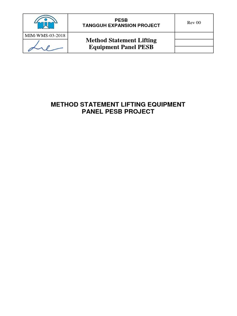 MIM-WMS-03 - 2018 PESB Equipment Lifting Method Statement | PDF ...