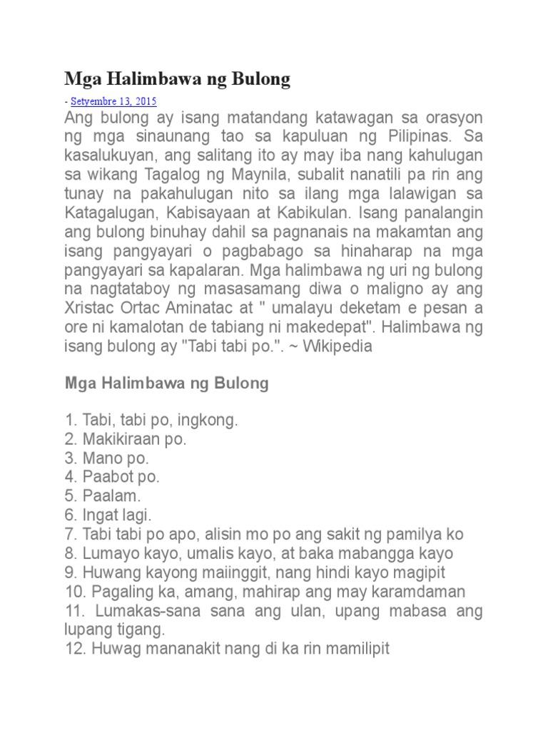 Mga Halimbawa NG Bulong | PDF