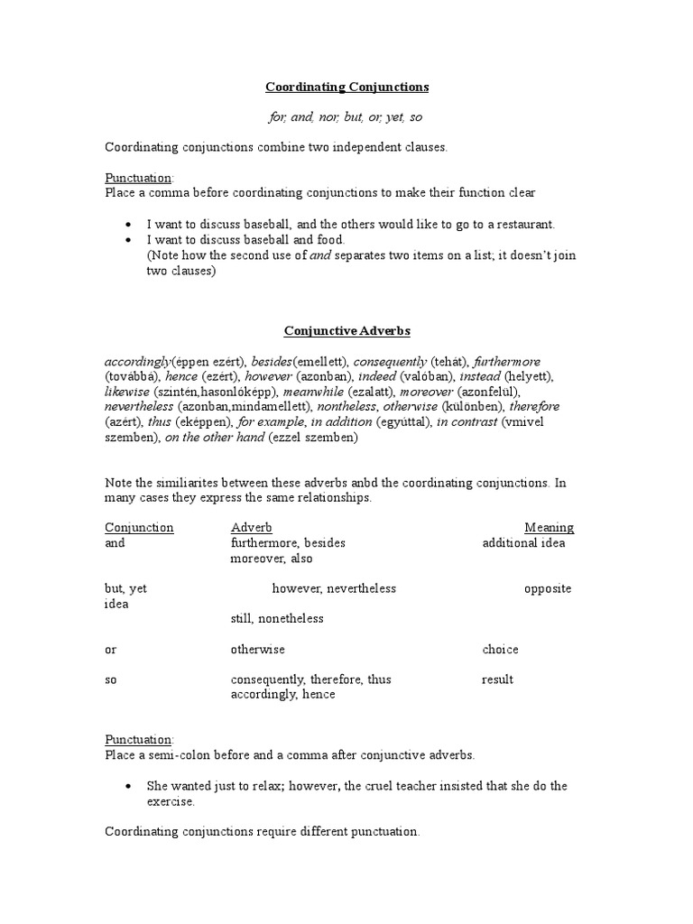 Conjunction Sheet | PDF | Comma | Clause