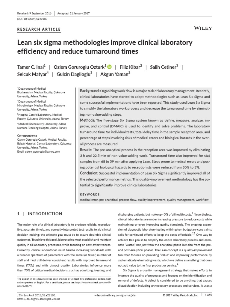 Lean Six Sigma Methodologies Improve Clinical Laboratory Efficiency and ...