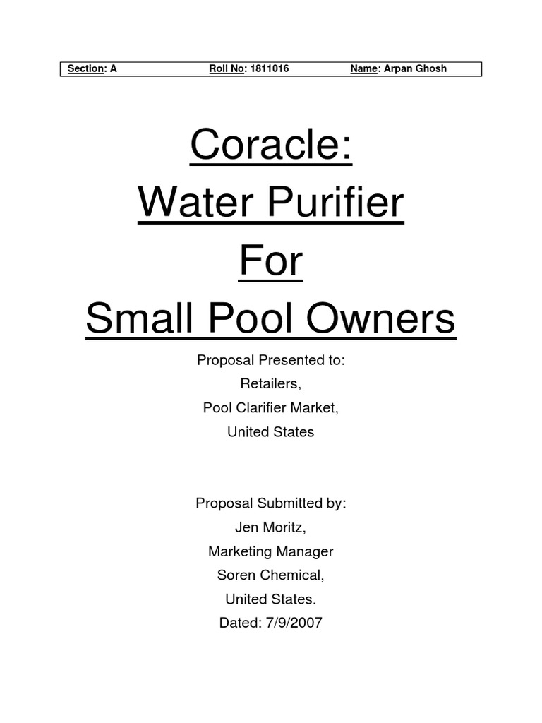 Coracle: Water Purifier For Small Pool Owners: Proposal Presented To ...