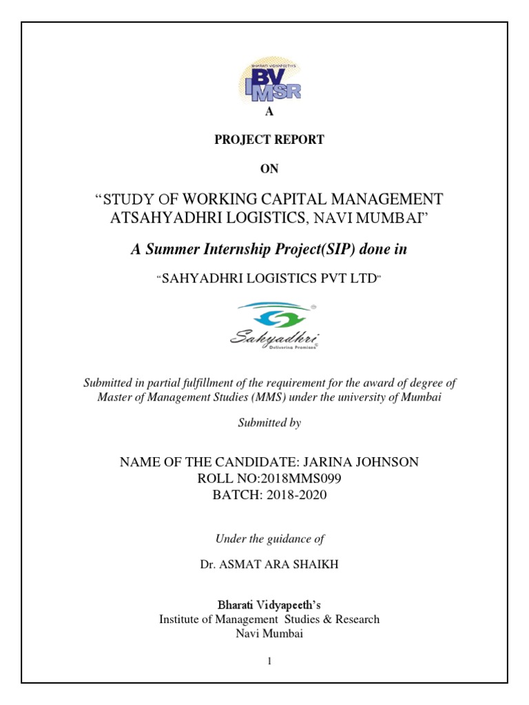 Summer Project Report - Format - Mms | PDF | Working Capital | Capital ...