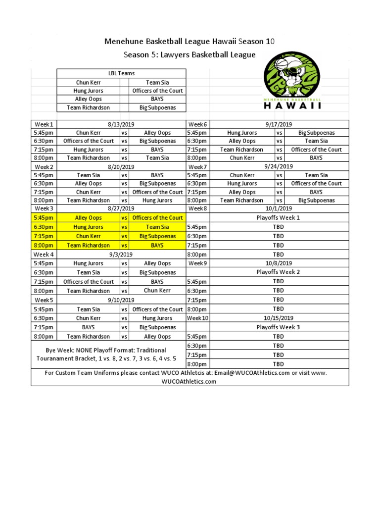 LBL Schedule | PDF | Sports Competitions | Sports Rules And Regulations