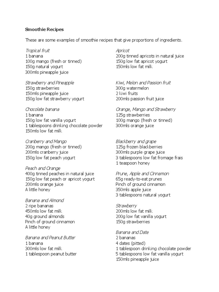 Smoothie Recipes | PDF