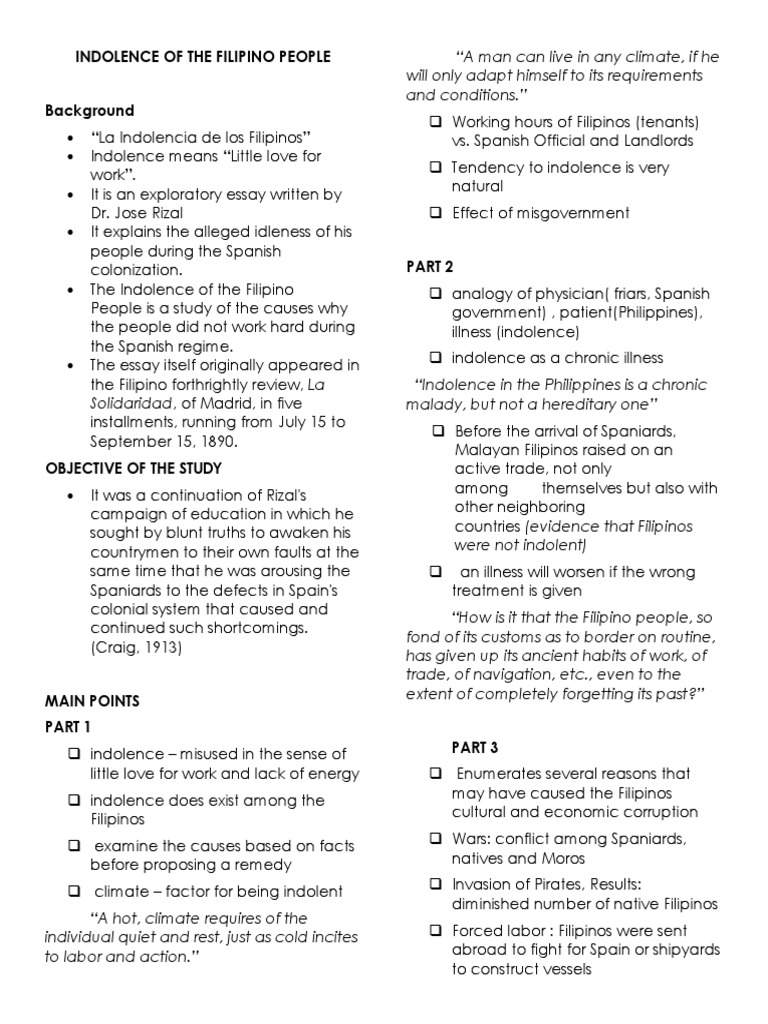 Indolence of The Filipino People Background | PDF | Philippines